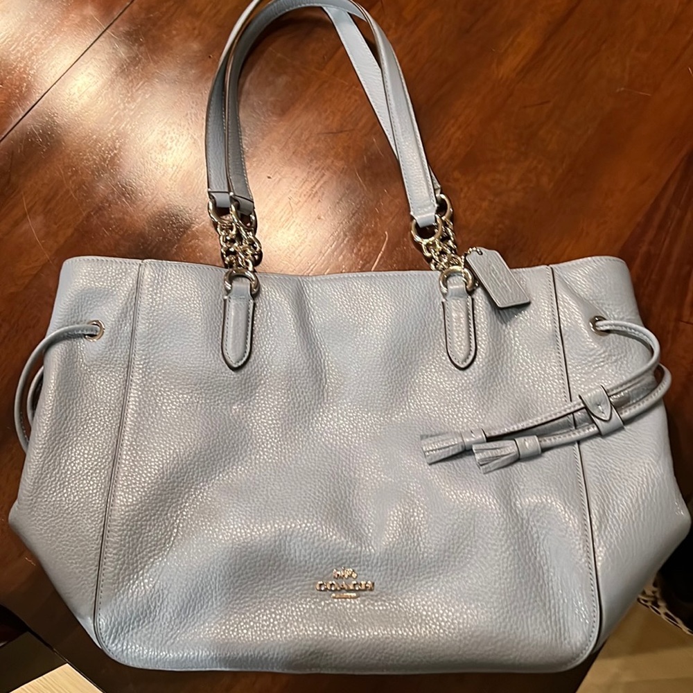 Coach Leather Tote Powder Blue - Gem